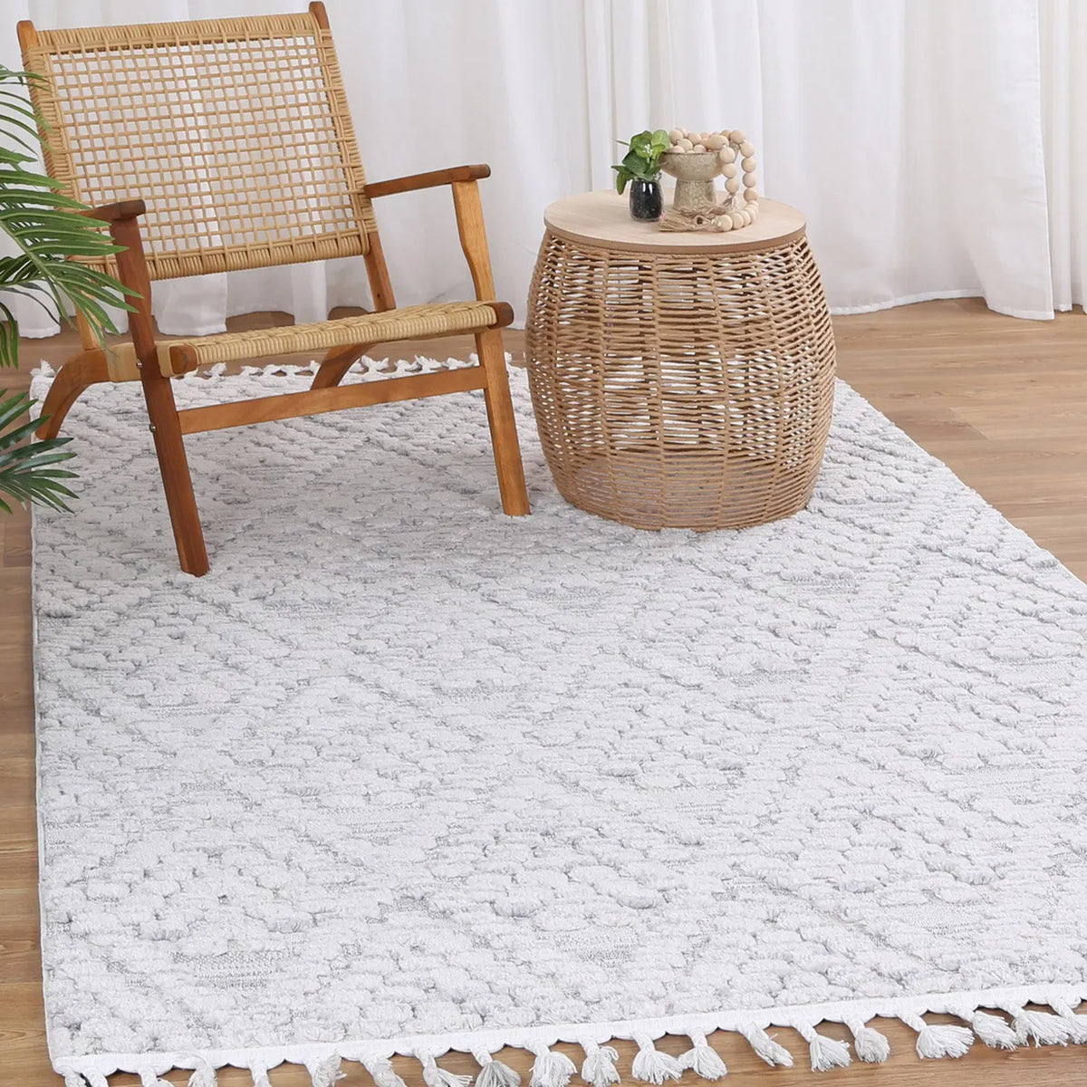 Zellige Plain White Grey Rug - DecoRug